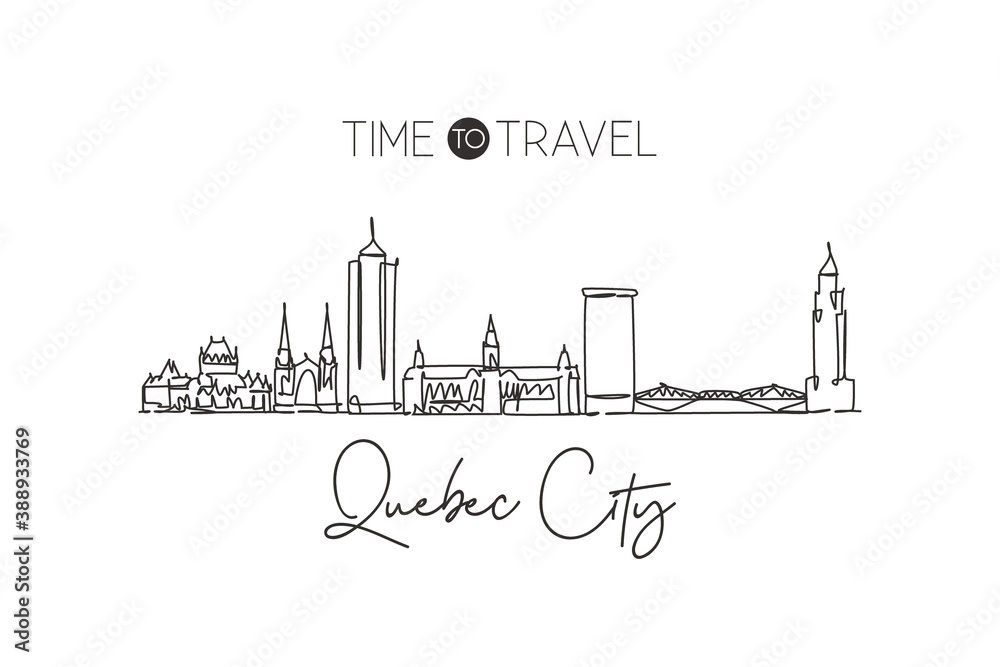One single line drawing of Quebec city skyline, Canada. World ...