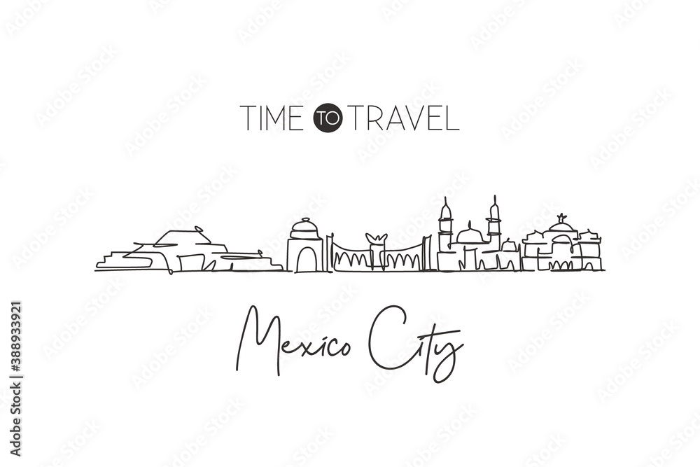 One single line drawing of Mexico city skyline, Mexico. World ...