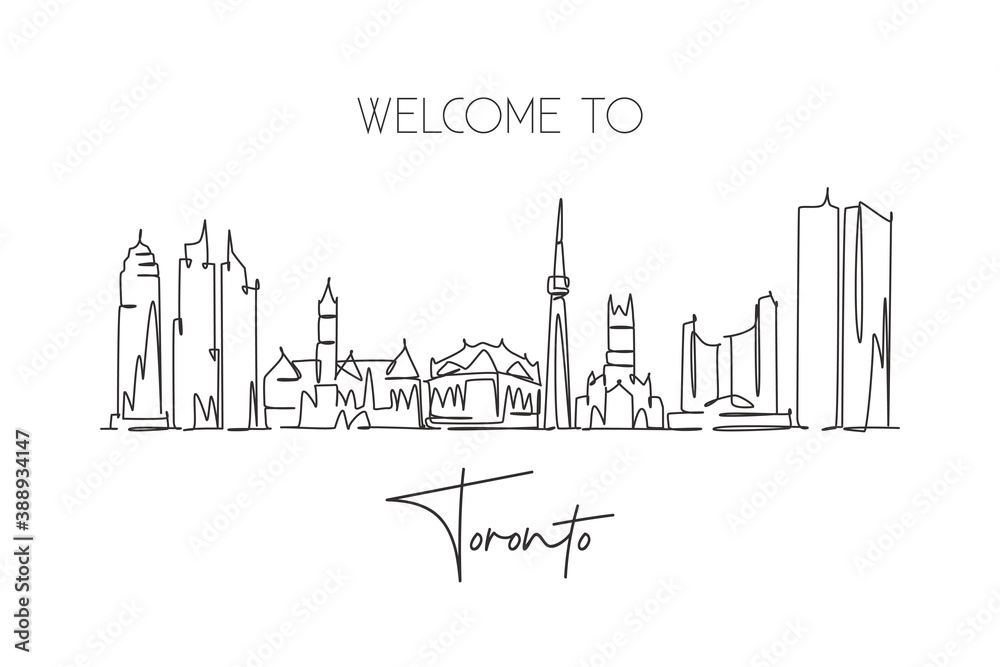 One continuous line drawing of Toronto city skyline, Canada. Beautiful ...