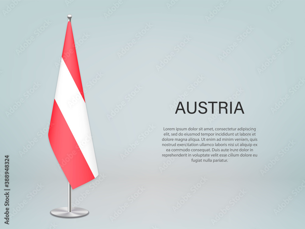 Austria hanging flag on stand. Template forconference banner Stock ...