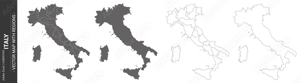 4 vector political maps of Italy with regions on white background Stock ...