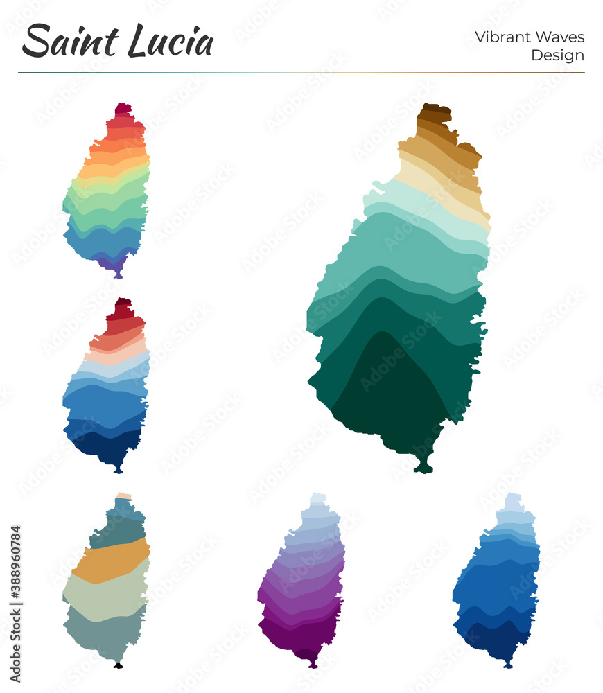 Set of vector maps of Saint Lucia. Vibrant waves design. Bright map of ...