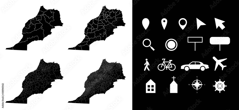 Map of Morocco administrative regions departments, icons. Map location ...