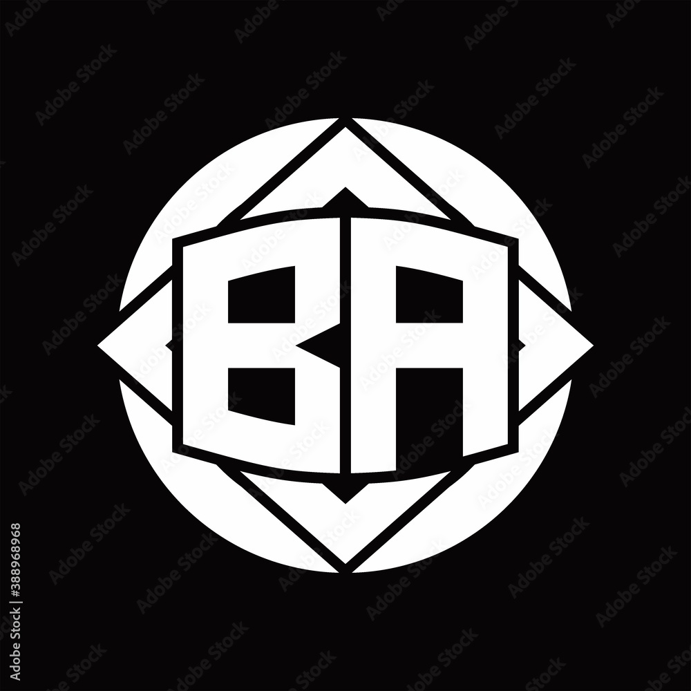 BA Logo with circle rounded and square rotate design template Stock ...