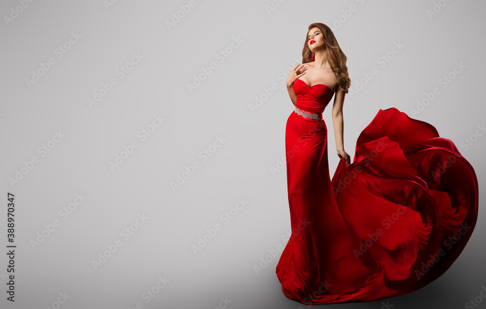Beautiful Fashion Model in Red Dress, Woman Beauty Portrait, Elegant ...
