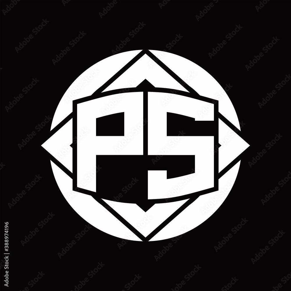 PS Logo with circle rounded and square rotate design template Stock ...
