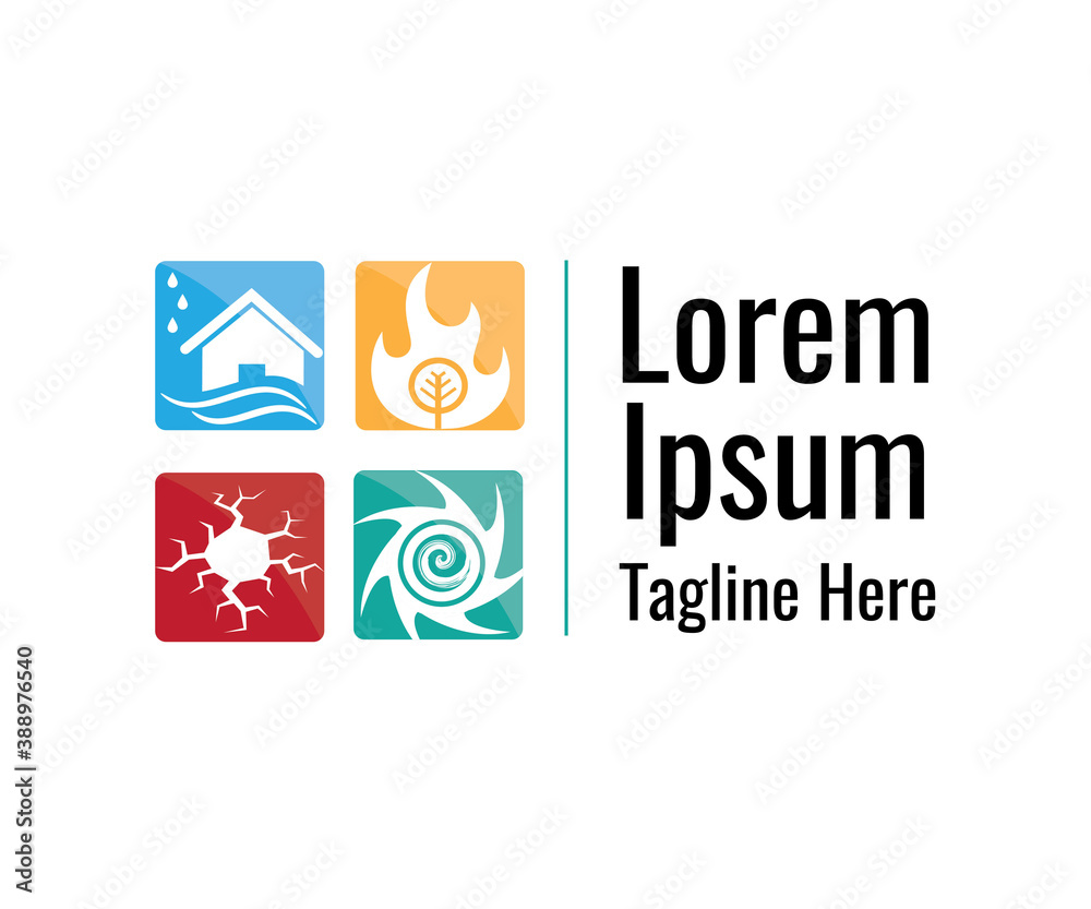 Various natural disaster management icon based logo vector illustration ...