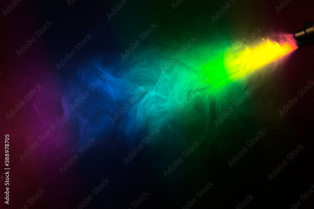 rainbow spotlight, ray of light on smoke. black backround, colors Stock ...