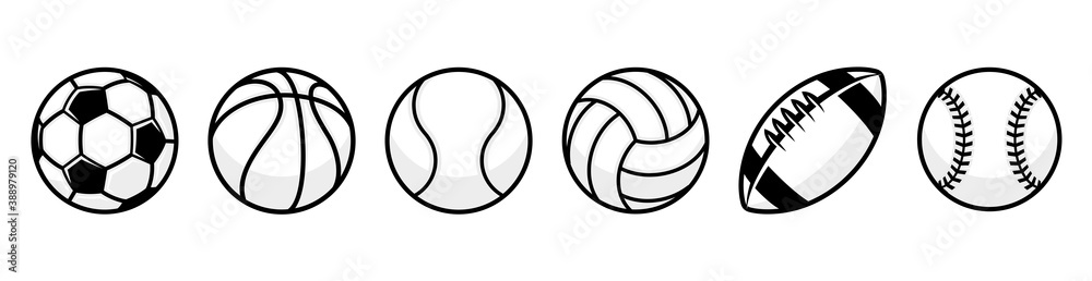 Sport balls set. Ball icons. Balls for Football, Soccer, Basketball ...