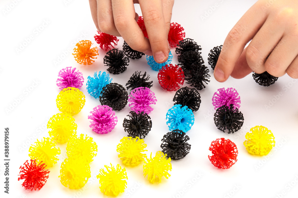 elements of children's designer of Velcro in kid hands,isolated on ...