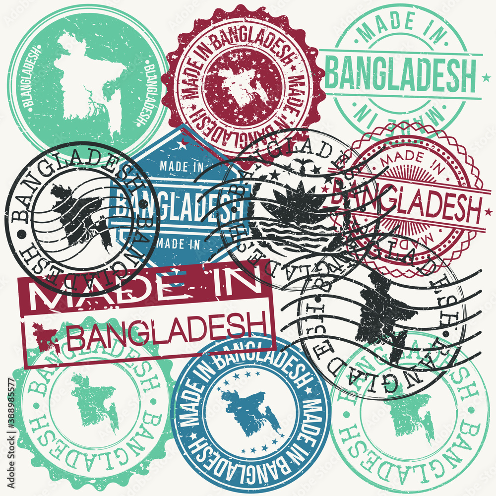 Bangladesh Set of Stamps. Travel Passport Stamp. Made In Product ...