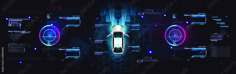 Car interface in HUD, GUI, UI style. Electronic vehicle control system ...