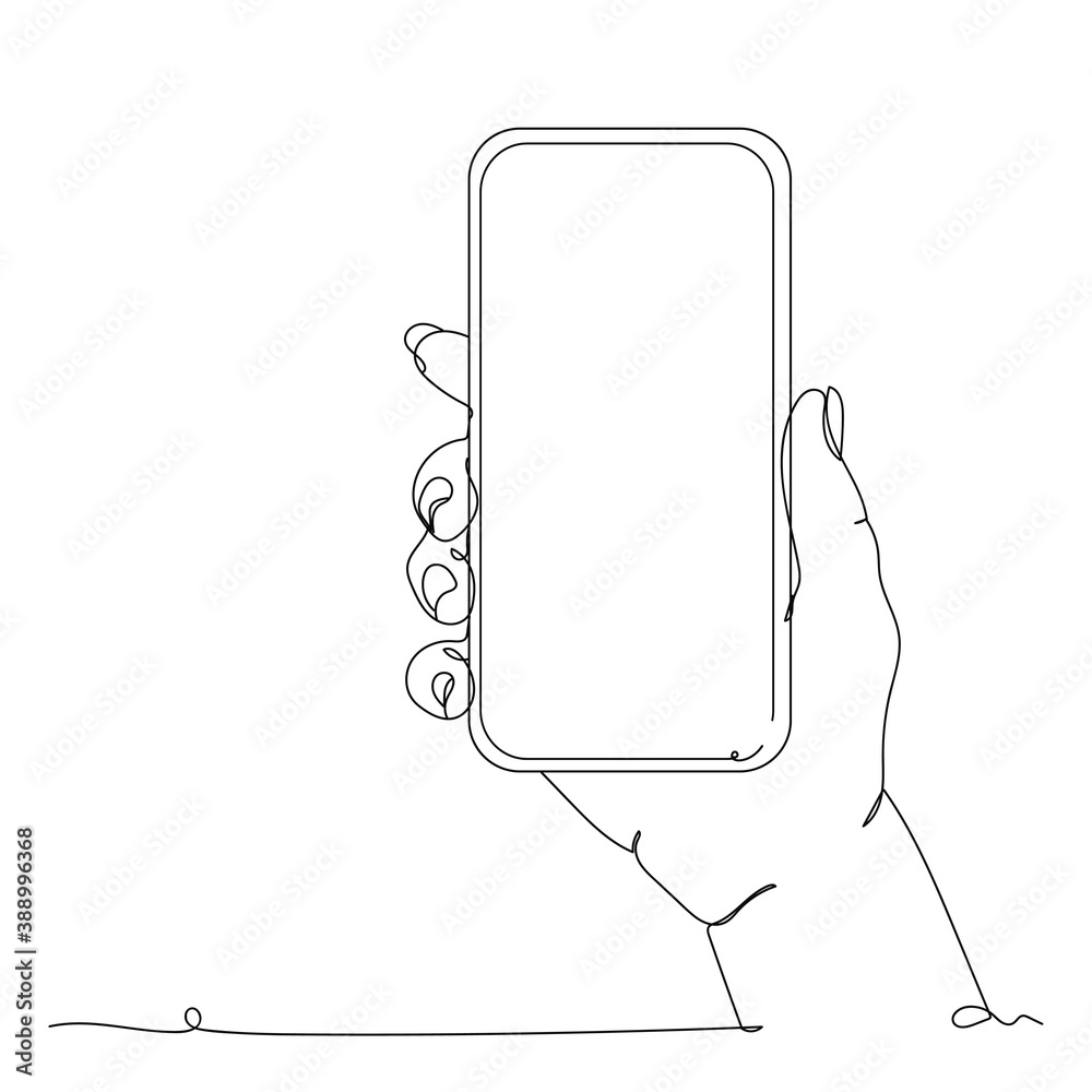 Hand holding the phone- one line drawing. Vector illustration ...