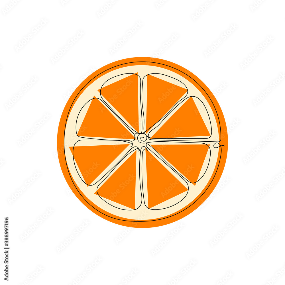 Slice orange - one line drawing. Vector illustration continuous line ...
