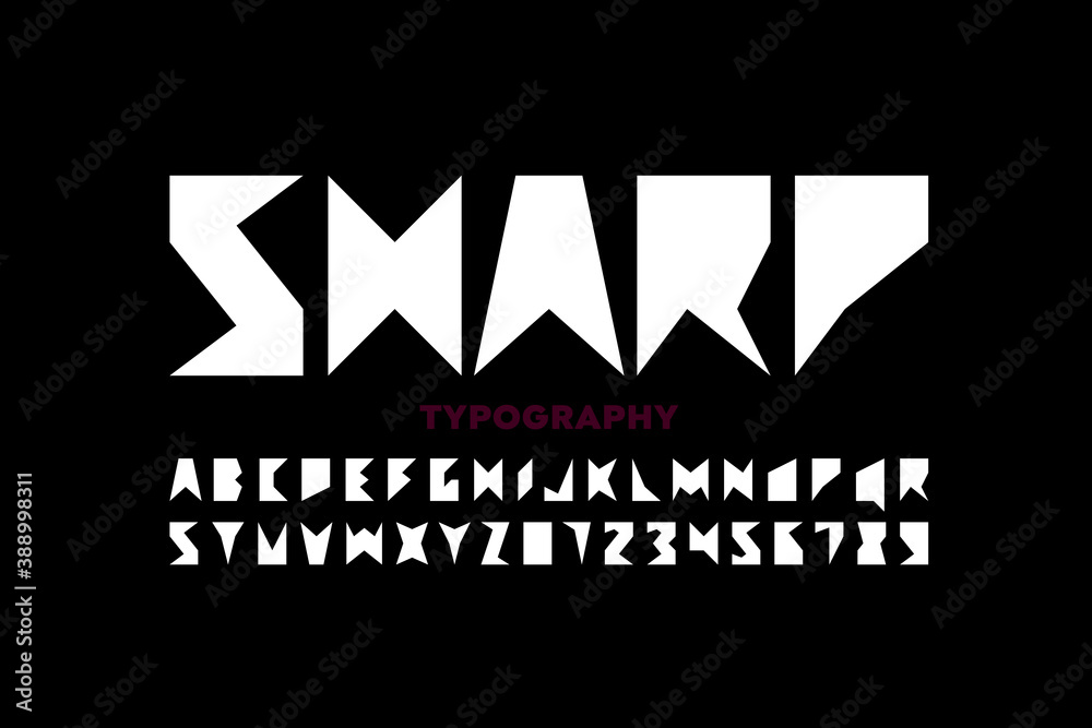 Sharp style font, alphabet letters and numbers vector illustration ...