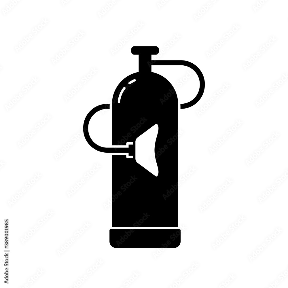 Oxygen cylinder tank with mask. Silhouette icon of gas bottle, balloon ...