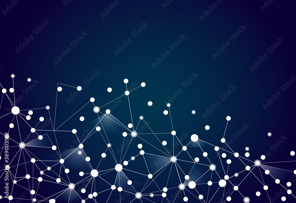 Vetor de Network abstract connection isolated on blue background ...