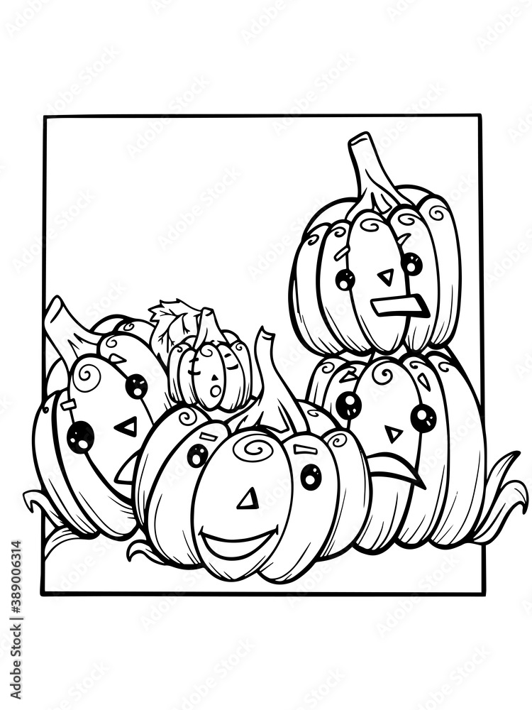 contour pumpkins with different emotions coloring book holiday isolate ...