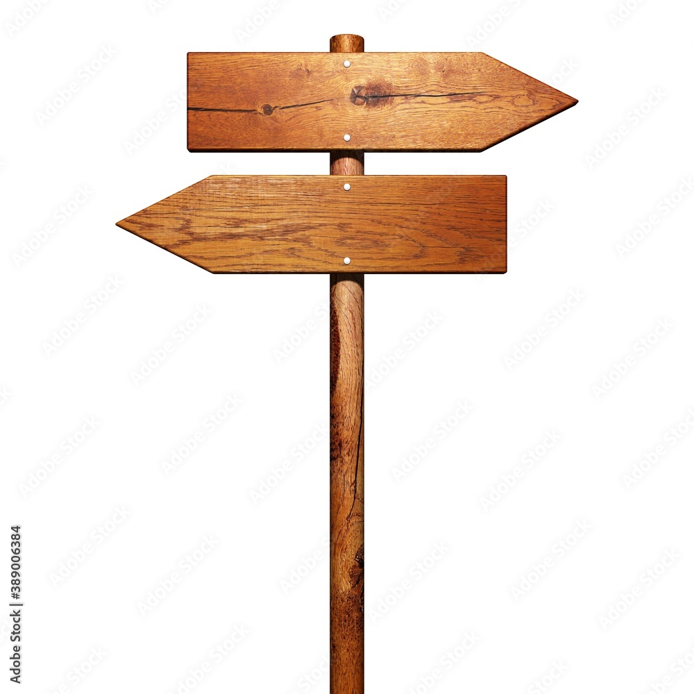Wegweiser - zwei Holzpfeile weisen in verschiedene Richtungen Stock ...