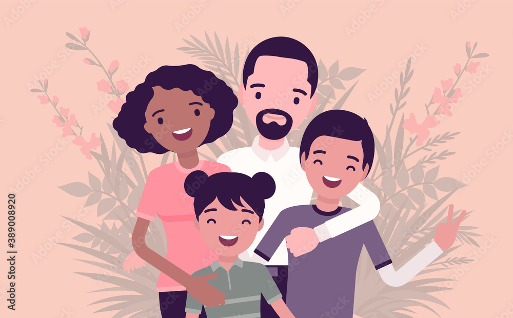Multicultural happy family, parents and kids of different race, culture ...
