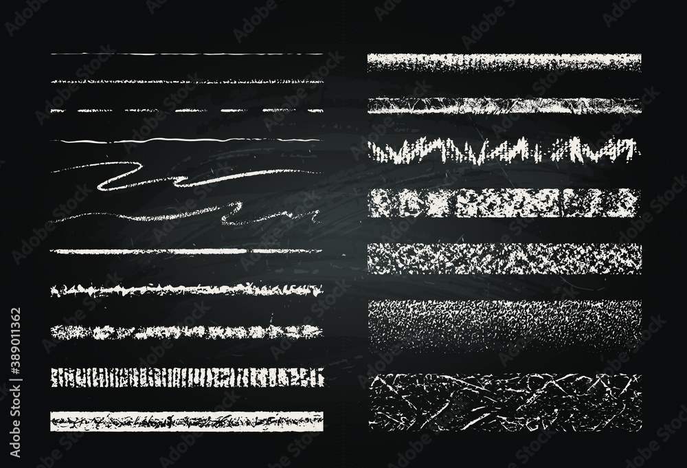 Set of chalk strokes. Hand drawn grunge lines on chalkboard background ...