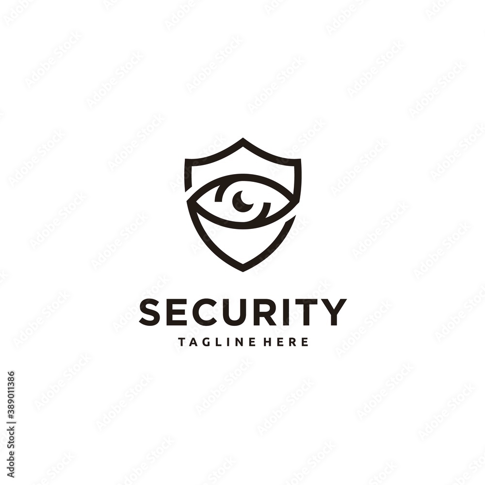 Security vision shield and eye in line art logo design, symbol, icon ...