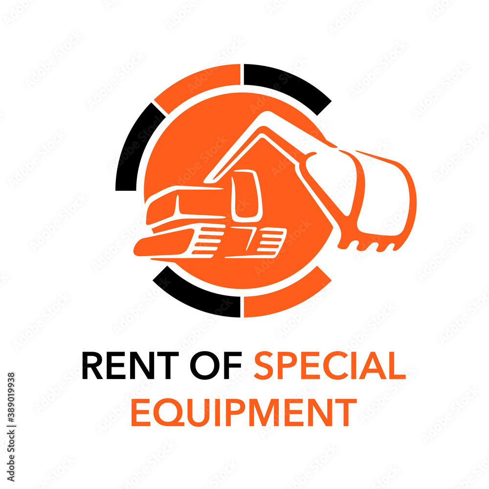 Rent of special equipment company logo template with excavator ...