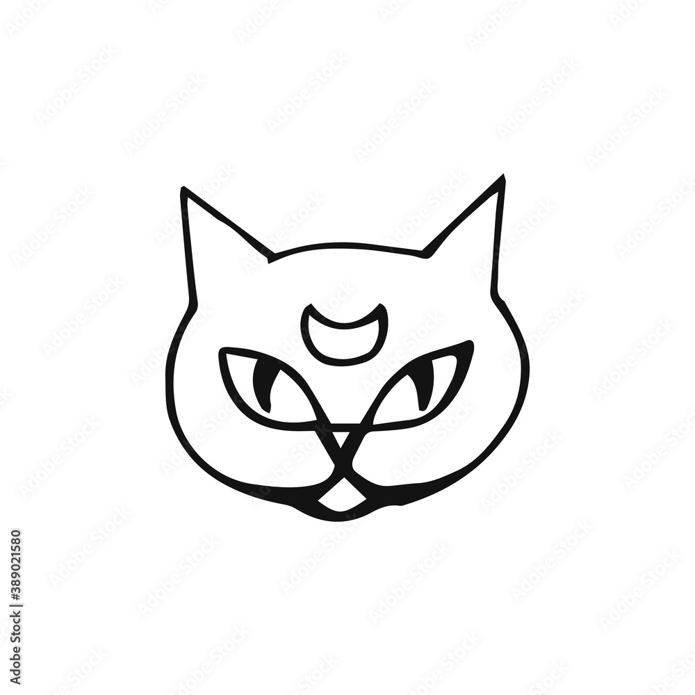 Magic cat - vector linear illustration. Hand drawn magic tools, concept ...