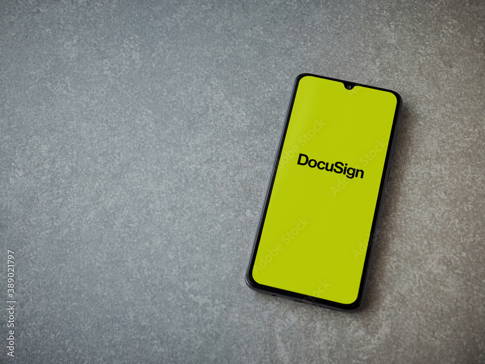 Lod, Israel - July 8, 2020: DocuSign app launch screen with logo on the ...