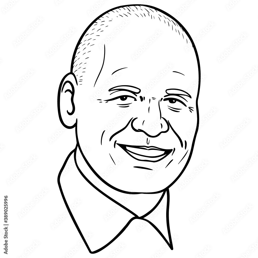 monochrome outline comic drawing of a bald man and shirt collar. avatar ...