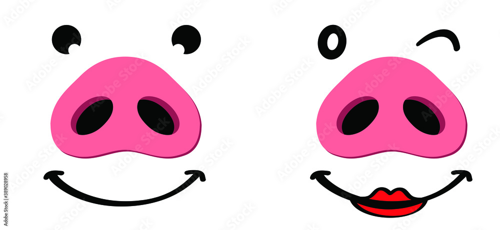 Pink nose of a pig. Flat vector cartoon sign. funny pig face with ...