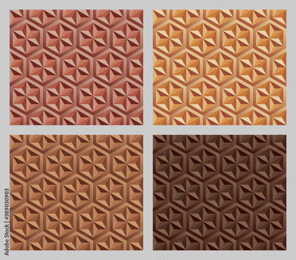 Geometric hexagram shapes seamless patterns. Earth tone orange color ...