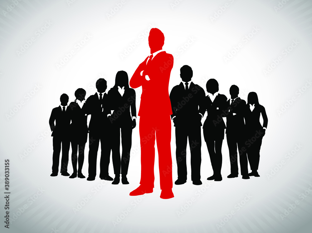 Vecteur Stock Leader in front of large team of successful executives. A ...