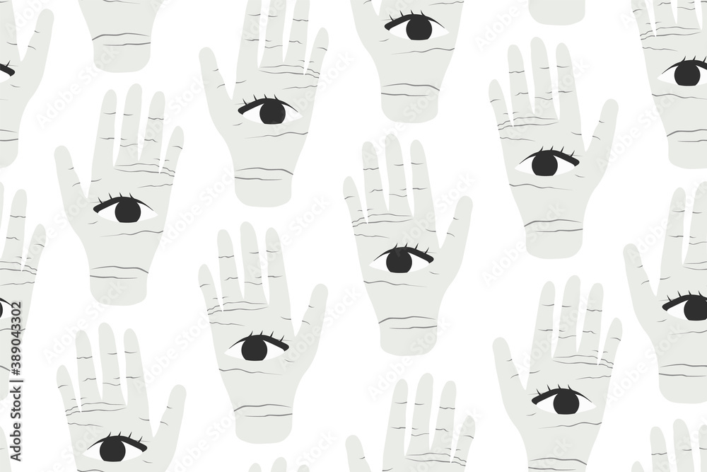 Esoteric hand pattern on transparent background. Repetitive vector ...