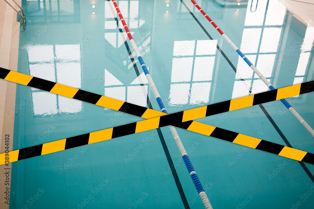 Quarantined public area, swimming pool closed caused by pandemic ...