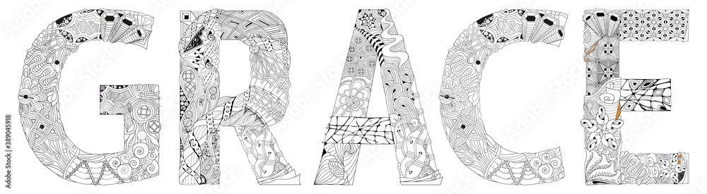 Word Grace. Vector zentangle object for coloring Stock Vector | Adobe Stock