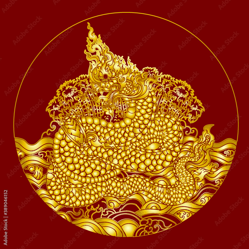Traditional Line Thai style. Naka Thai Dragon vector and illustration ...