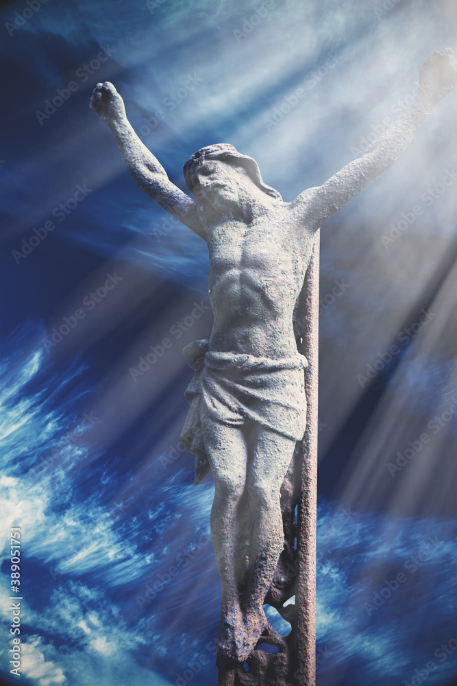 Dramatic image of crucifixion of Jesus Christ. Very old and ancient ...