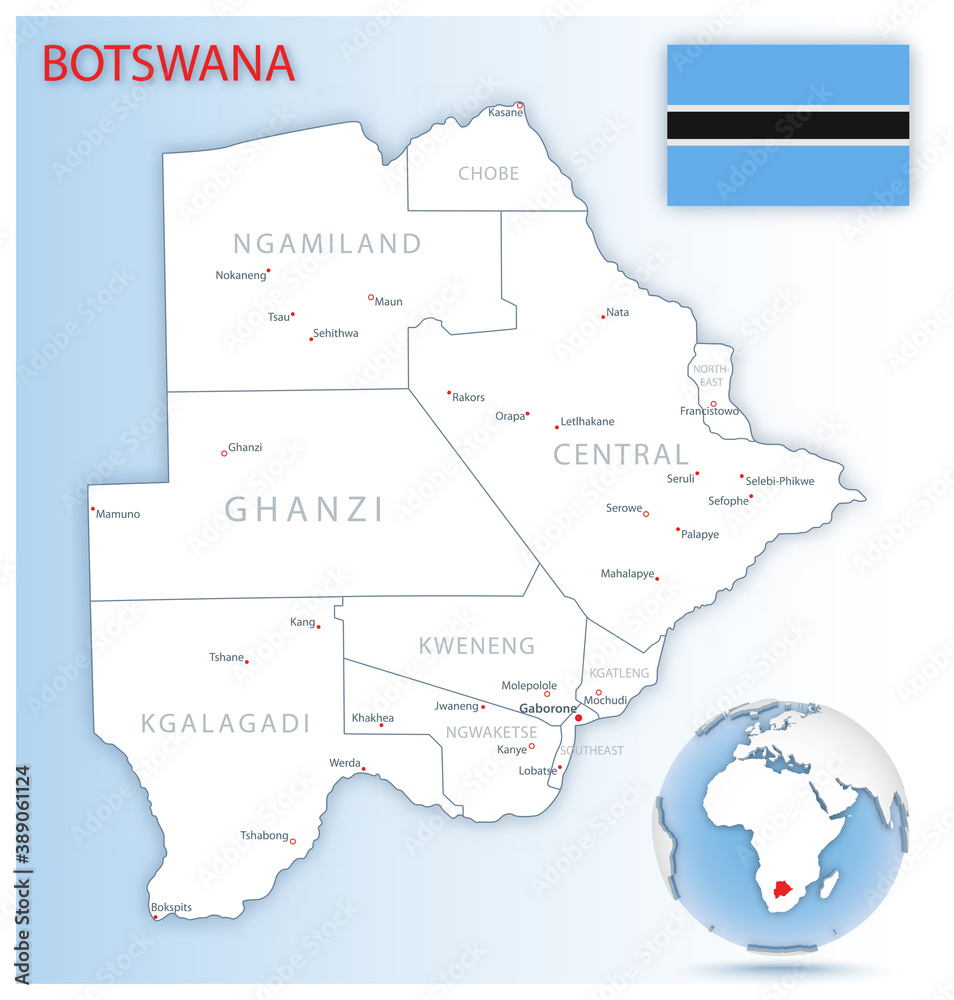 Detailed Botswana administrative map with country flag and location on ...