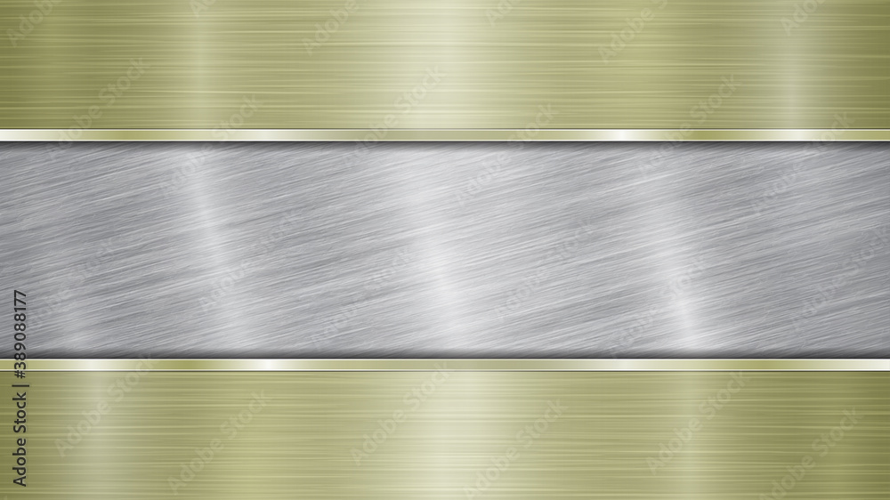 Background consisting of a silver shiny metallic surface and two ...