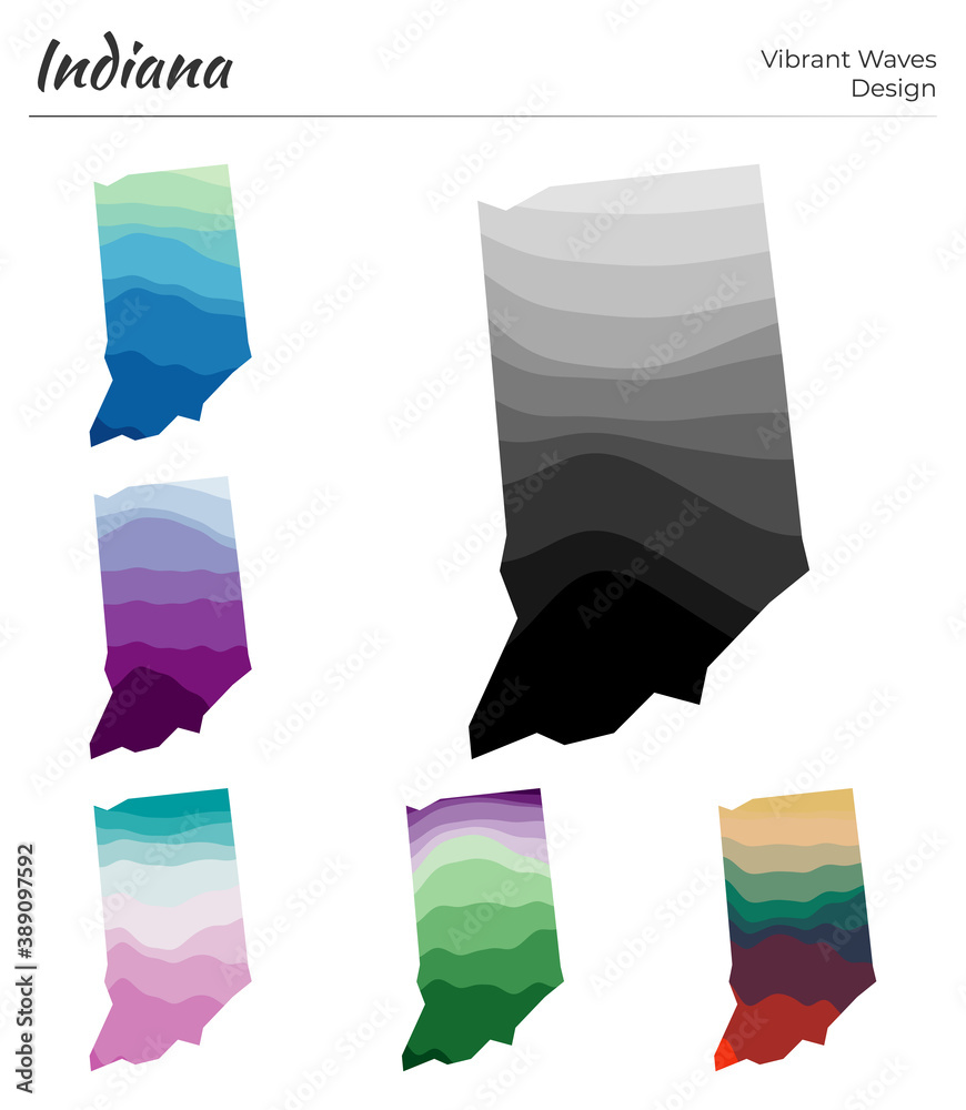 Set of vector maps of Indiana. Vibrant waves design. Bright map of us ...