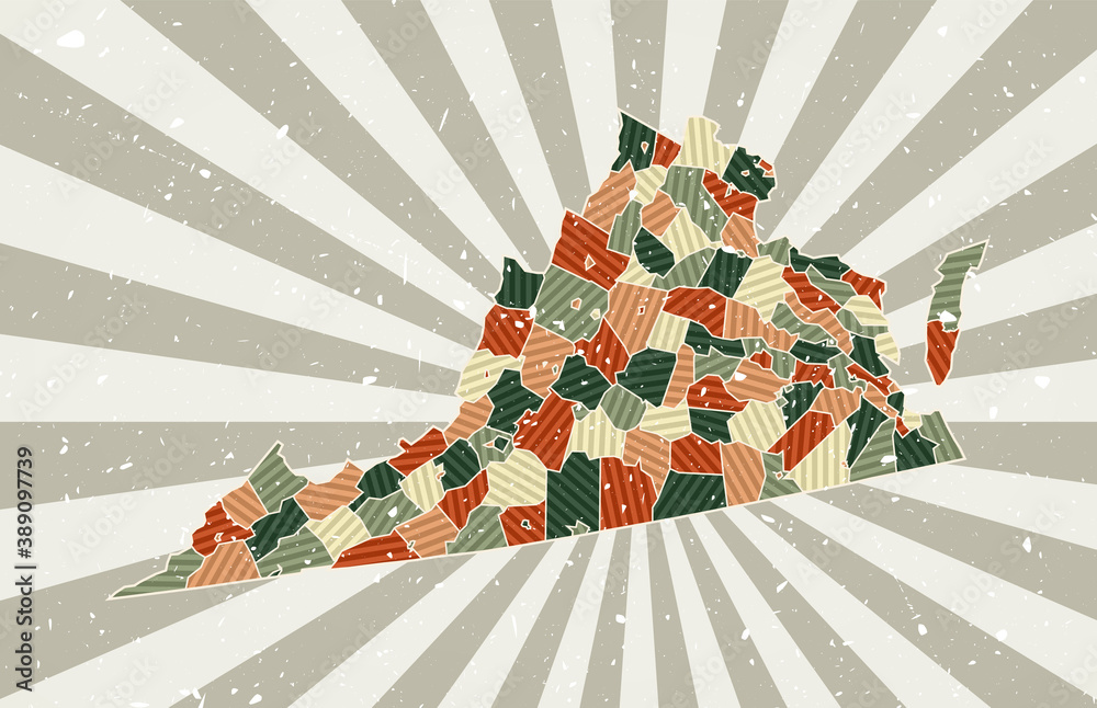 Virginia vintage map. Grunge poster with map of the us state in retro ...