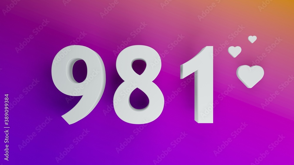 Number 981 in white on purple and orange gradient background, social ...