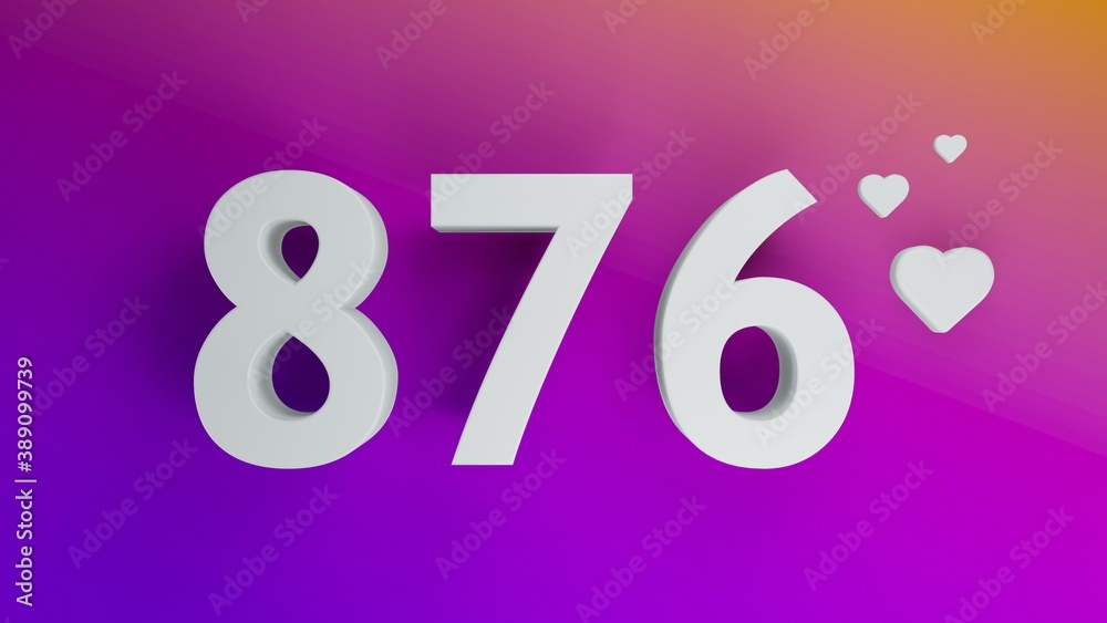 Number 876 in white on purple and orange gradient background, social ...