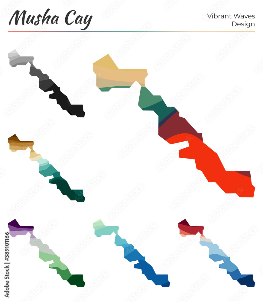 Set of vector maps of Musha Cay. Vibrant waves design. Bright map of ...