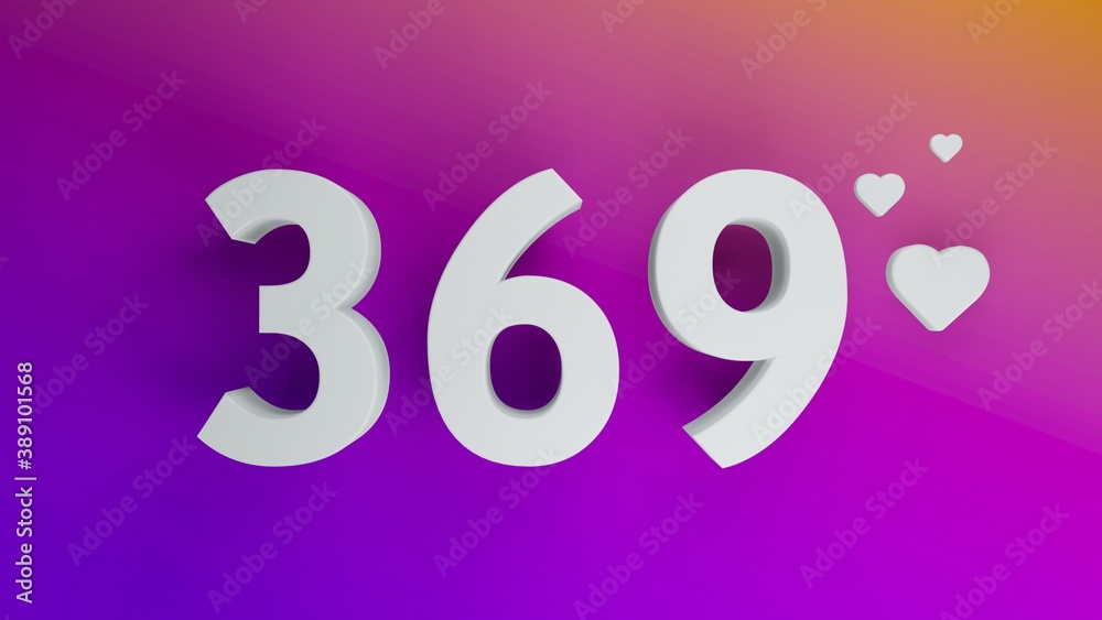Number 369 in white on purple and orange gradient background, social ...