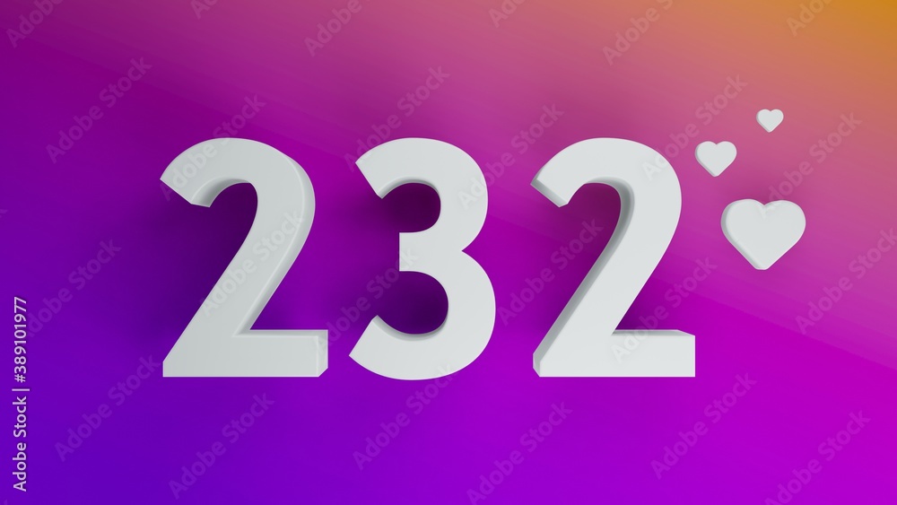 Number 232 in white on purple and orange gradient background, social ...