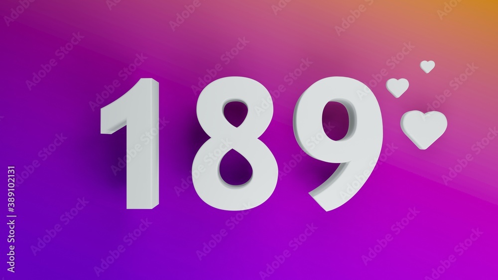 Number 189 in white on purple and orange gradient background, social ...
