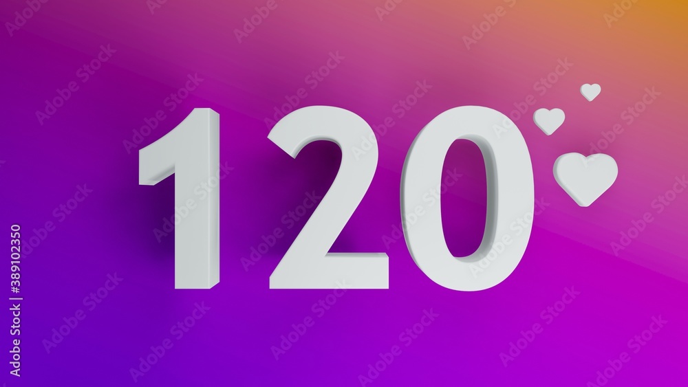 Number 120 in white on purple and orange gradient background, social ...