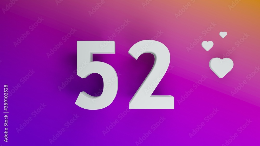 Number 52 in white on purple and orange gradient background, social ...